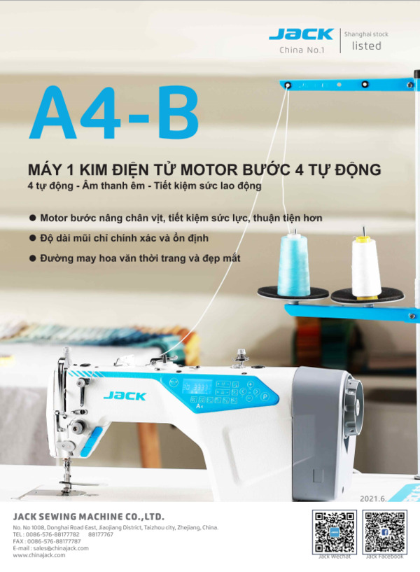 Thông tin về chiếc máy may điện tử 1 kim - máy may Jack A4B